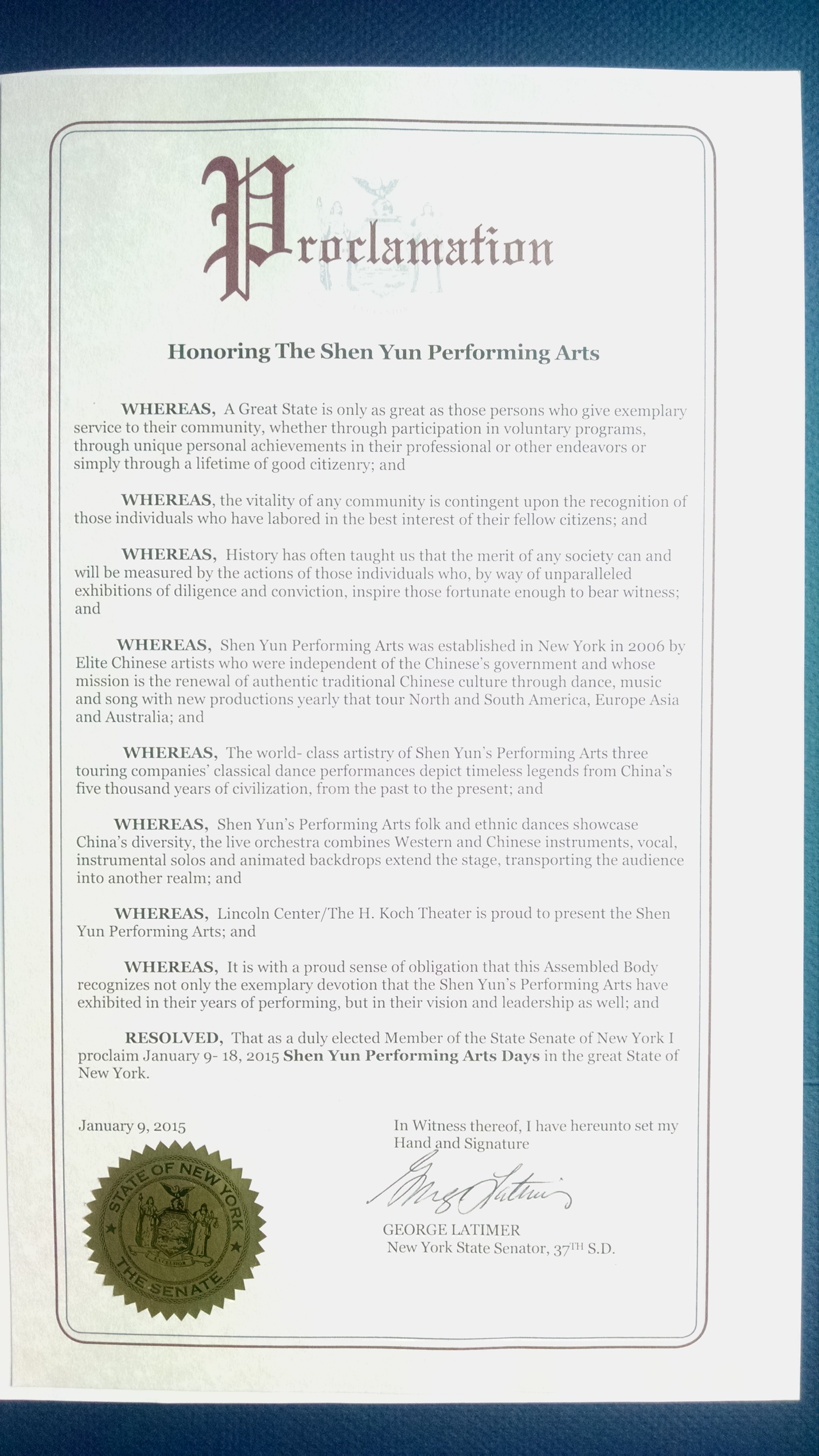 Over 70 New York Officials Welcome Shen Yun Back to Lincoln Center ...